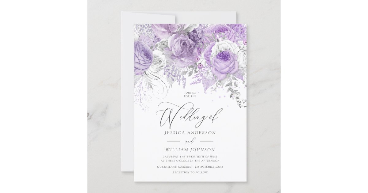 Silver & Lavender Enchanted Floral Wedding Invitation | Zazzle