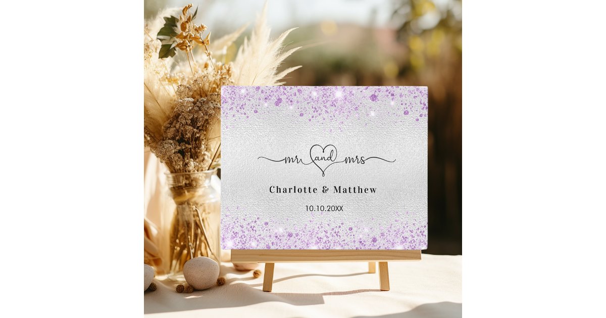 Silver lavender names wedding guest book | Zazzle