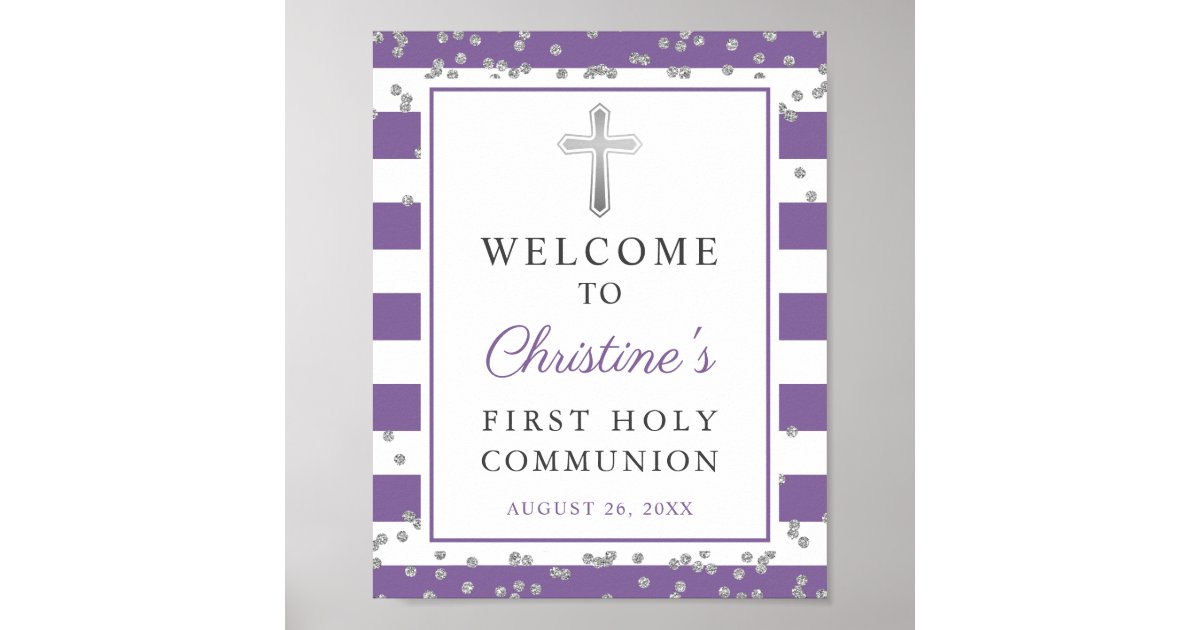 Silver Lavender Purple First Communion Welcome Poster | Zazzle