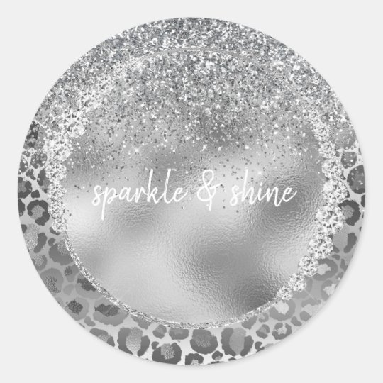 Silver Leopard Print Glitzy Sparkle Diamonds Classic Round Sticker ...
