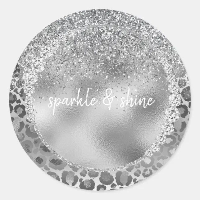 Silver Leopard Print Glitzy Sparkle Diamonds Classic Round Sticker | Zazzle