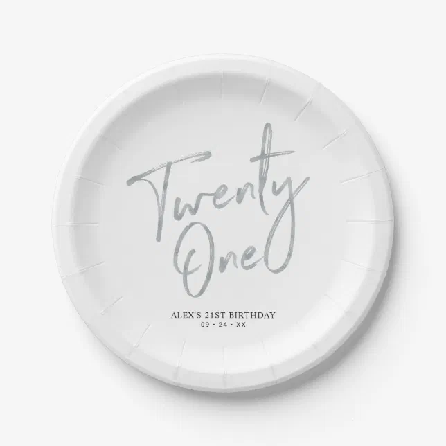 Silver Lettering Twenty one 21st birthday Party Paper Plates | Zazzle