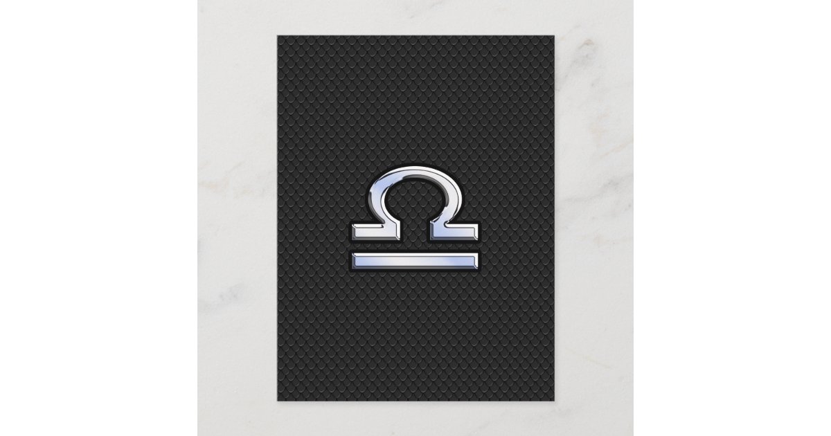 Silver Libra Zodiac Sign on black snake skin style Postcard | Zazzle
