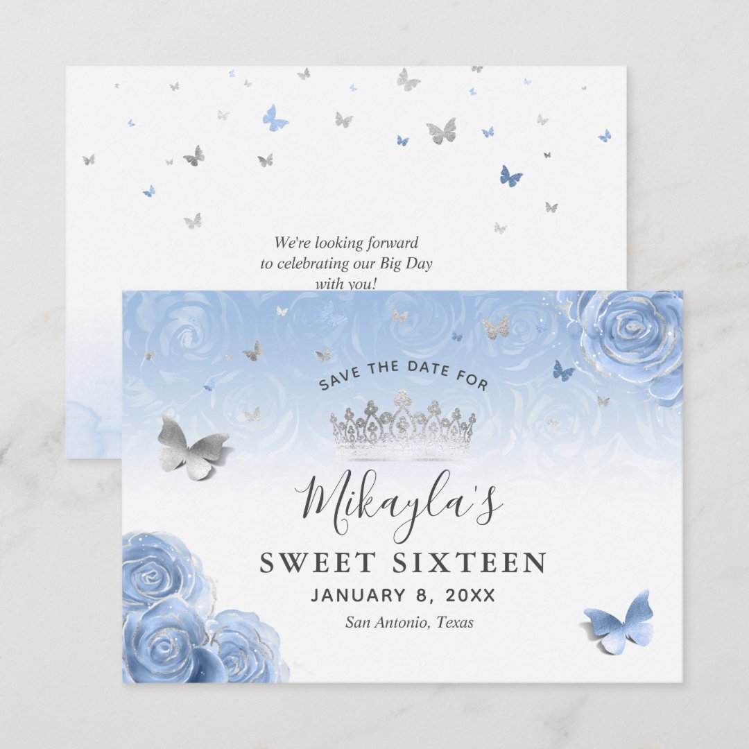 Silver Light Baby Blue Roses Elegant Save The Date | Zazzle