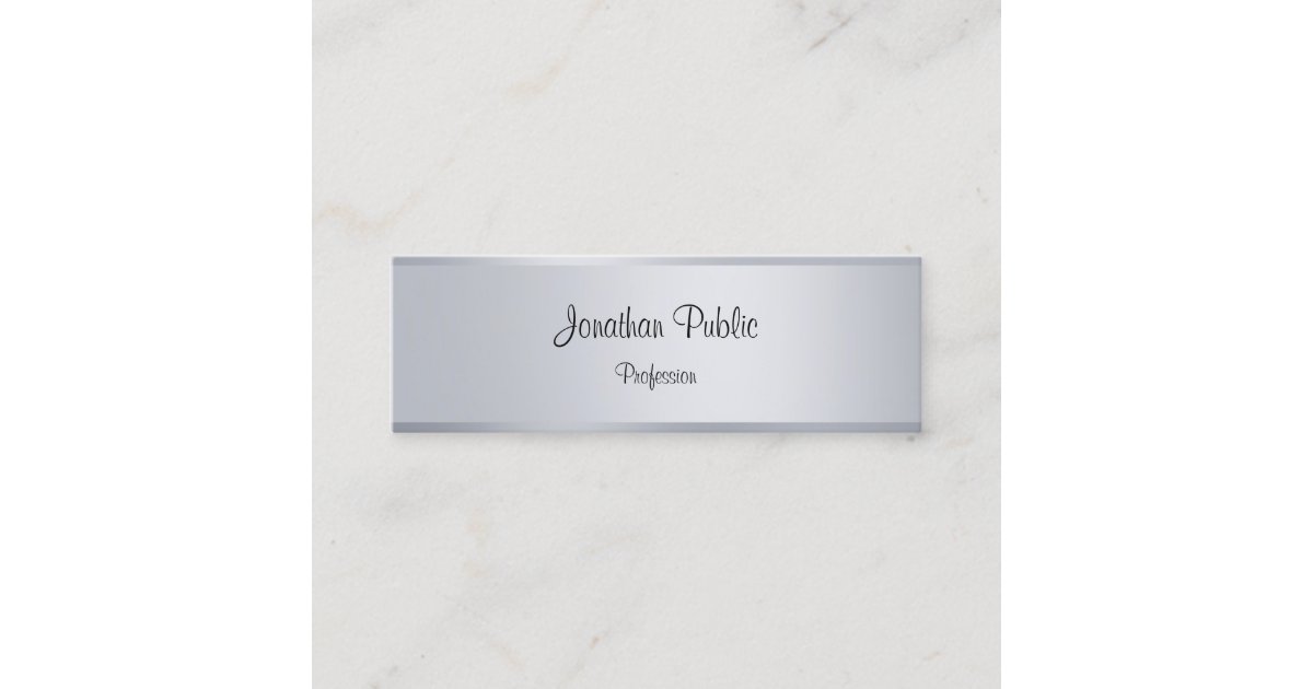 Silver Look Elegant Handwritten Script Template Mini Business Card | Zazzle