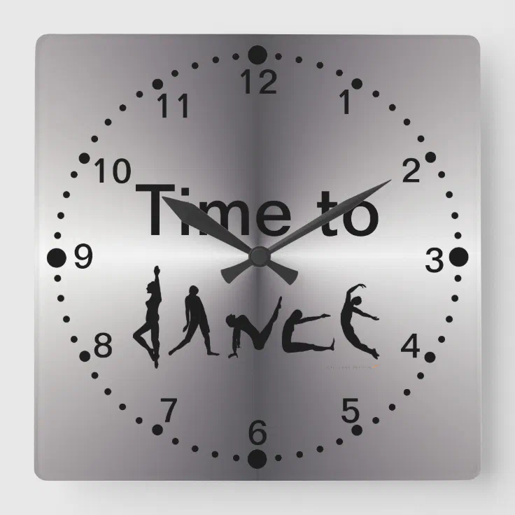 Silver Look Time to Dance Dancers Wall Clock squar | Zazzle