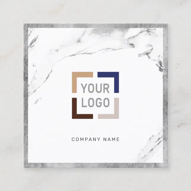 Silver marble custom company logo professional square business card ...
