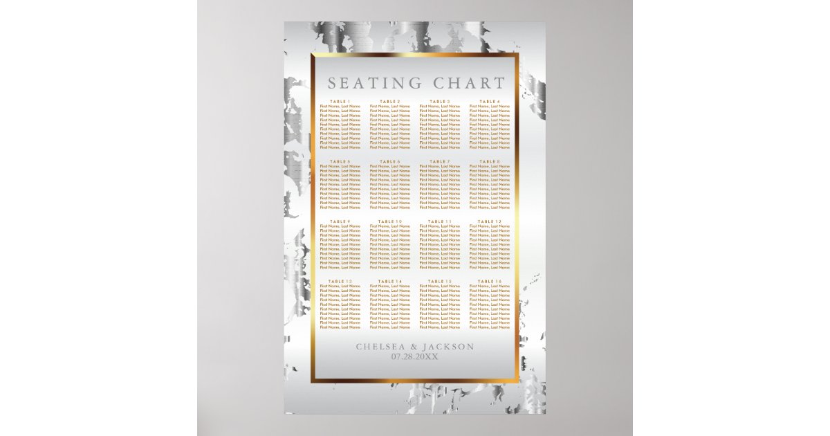 Silver Marble, Gold and White Satin -Seating Chart | Zazzle