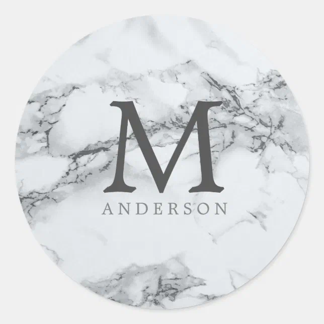 silver marble masculine double monogram classic round sticker | Zazzle