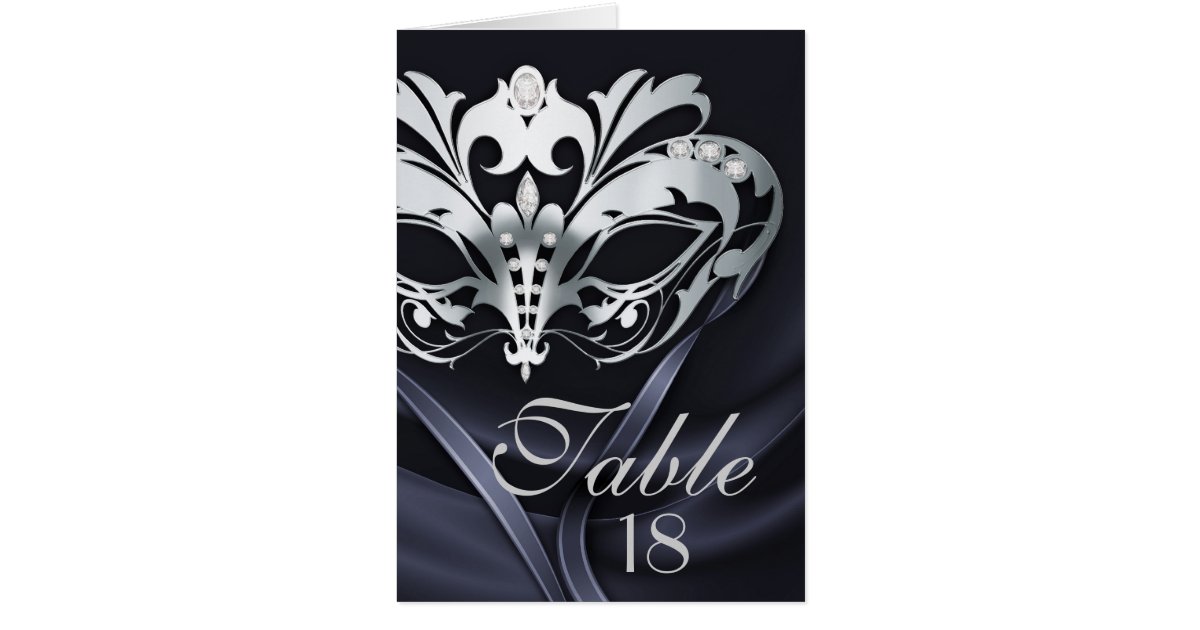 Silver Masquerade Black Table Number Card | Zazzle