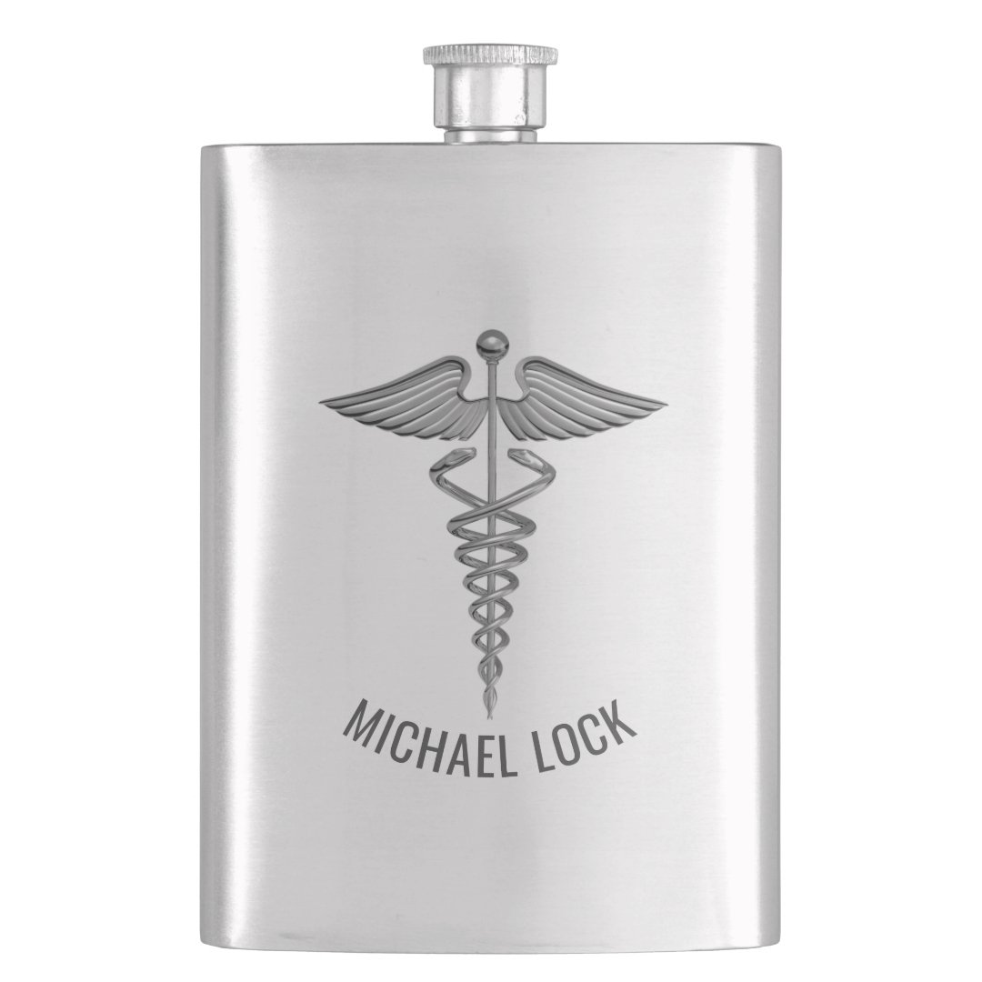 Silver Medical Symbol Personalized Nurses Doctors Flask | Zazzle
