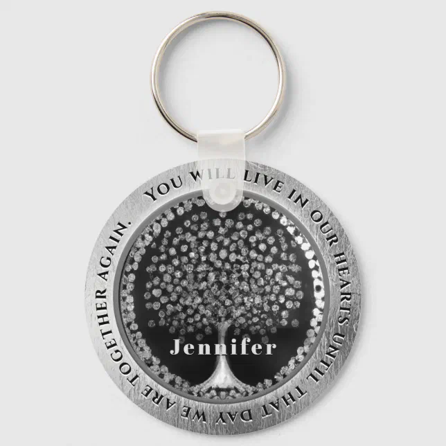 Silver Memorial with Tree of Life Keychain | Zazzle