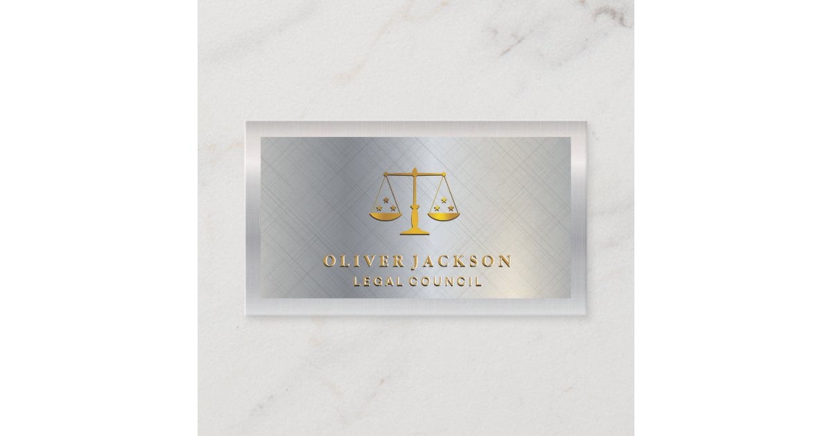 Silver Metal Brush | Silver Glossy Border Business Card | Zazzle