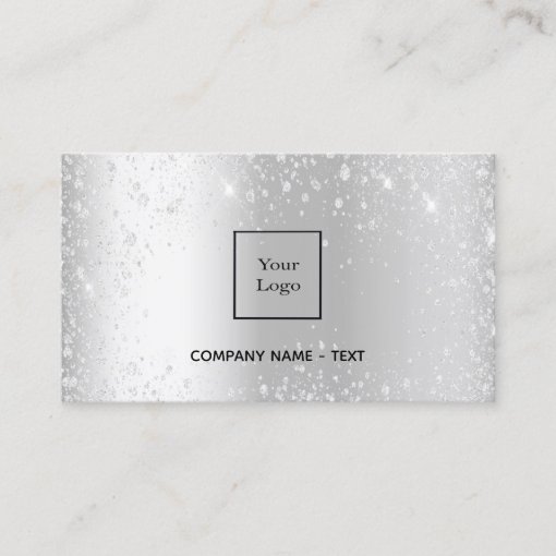Silver metal glitter logo elegant QR code Business Card | Zazzle