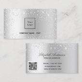 Silver metal glitter logo elegant QR code Business Card | Zazzle