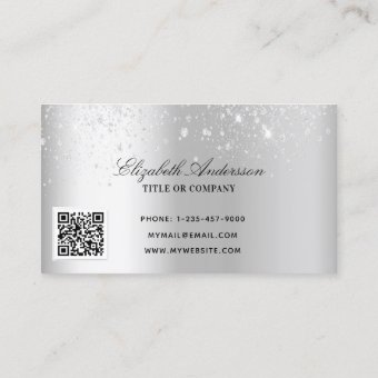 Silver metal glitter logo elegant QR code Business Card | Zazzle