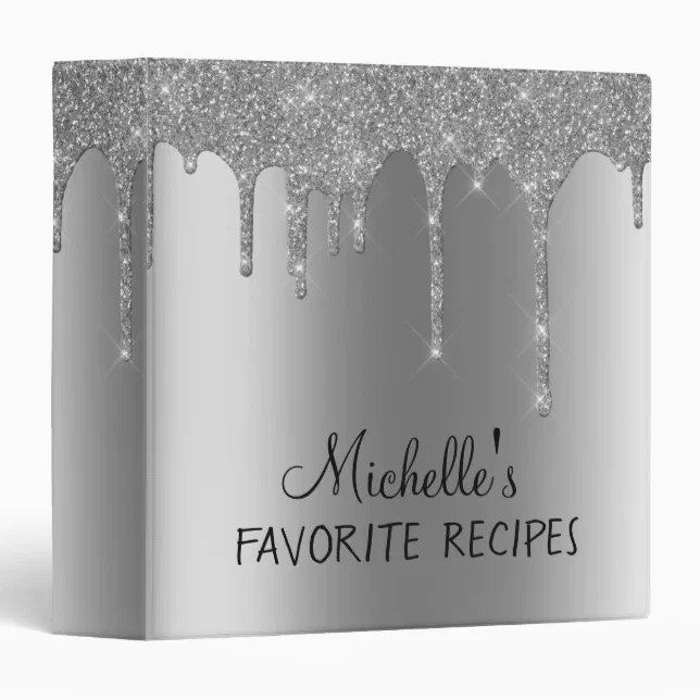 Silver Metal Glitter Personalized Recipe CookBook 3 Ring Binder | Zazzle