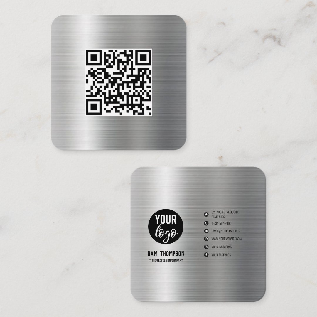 Silver Metal QR Code Business Logo Business Card | Zazzle
