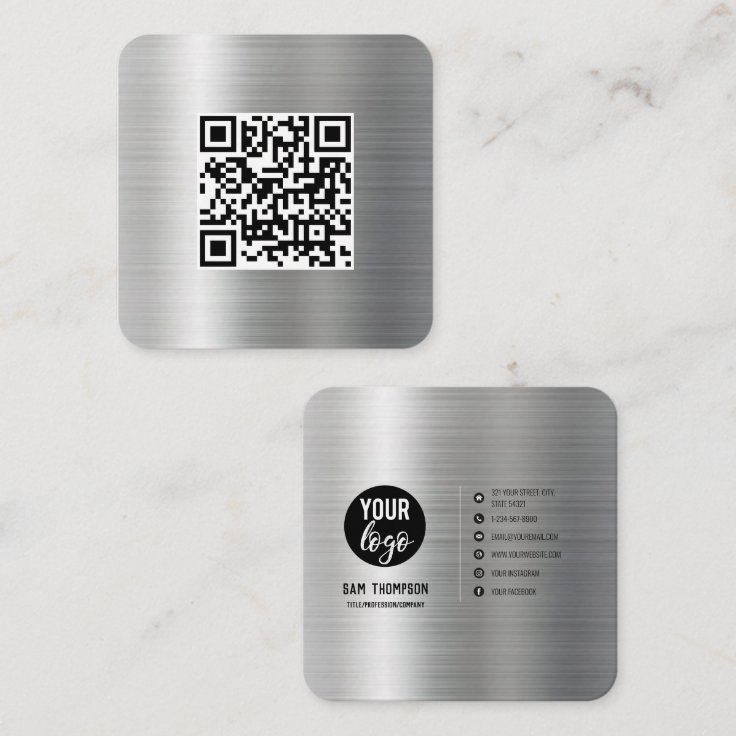 Silver Metal QR Code Business Logo Business Card | Zazzle