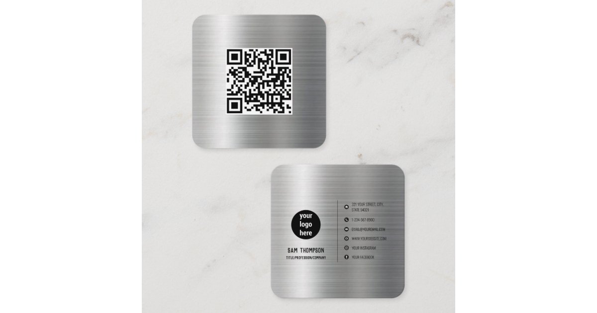 Silver Metal QR Code Business Logo Business Card | Zazzle