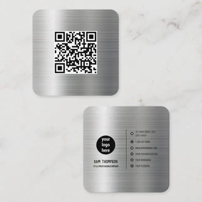 Silver Metal QR Code Business Logo Business Card | Zazzle