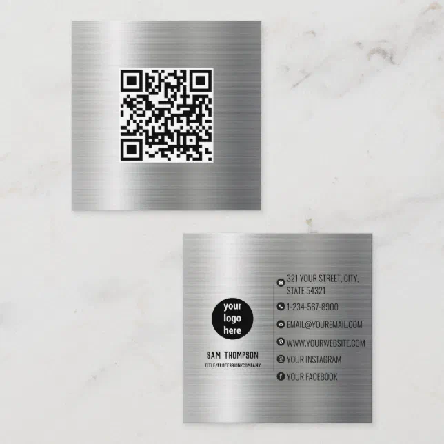 Silver Metal QR Code Business Logo Business Card | Zazzle