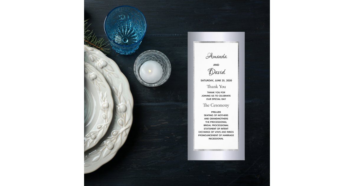 Silver metalic elegant glam wedding program | Zazzle