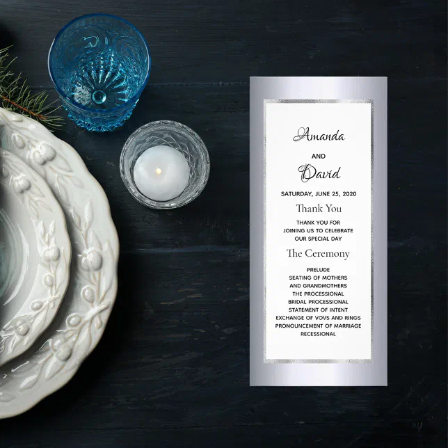 Silver metalic elegant glam wedding program | Zazzle