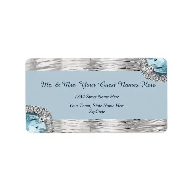 Silver Metallic Blue Diamond Address Label | Zazzle