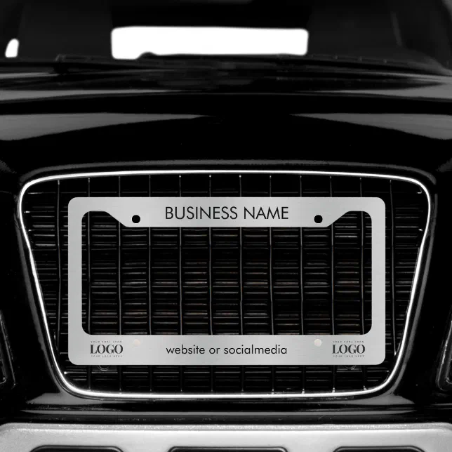 Silver Metallic Business Company Custom Logo Text License Plate Frame ...
