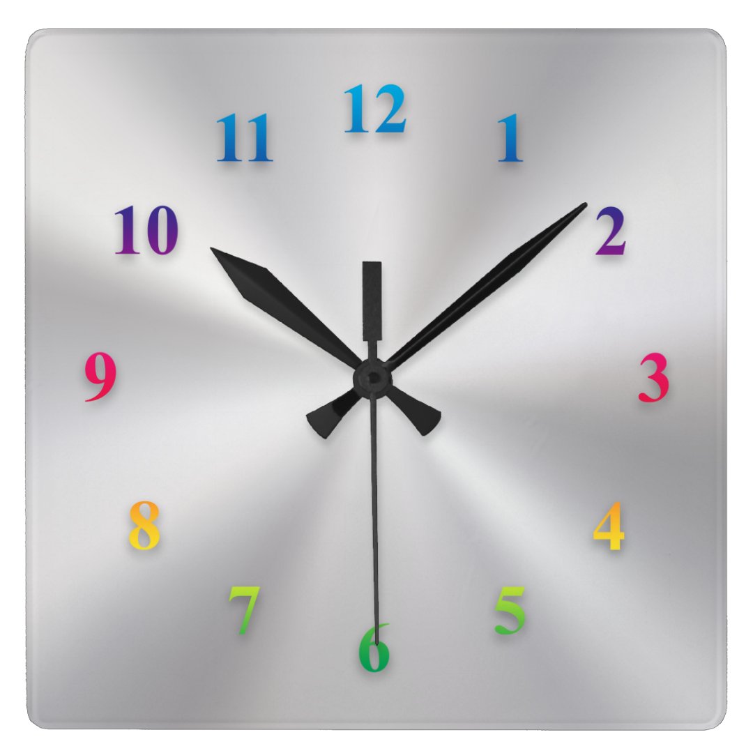 Silver Metallic Clock with Colored Numbers | Zazzle