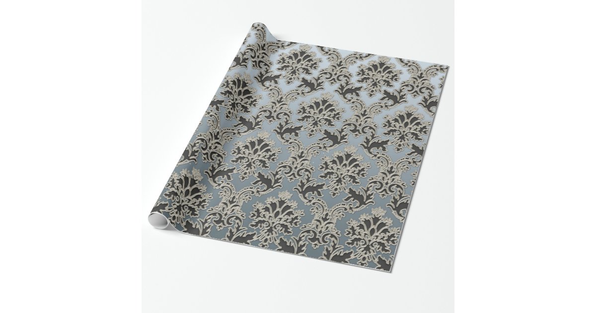Silver Metallic Damask Pattern Wrapping Paper | Zazzle