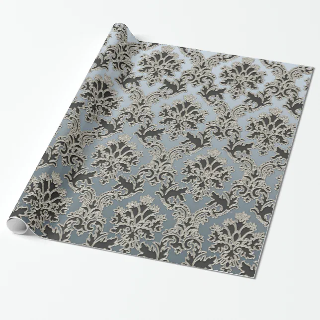 Silver Metallic Damask Pattern Wrapping Paper | Zazzle