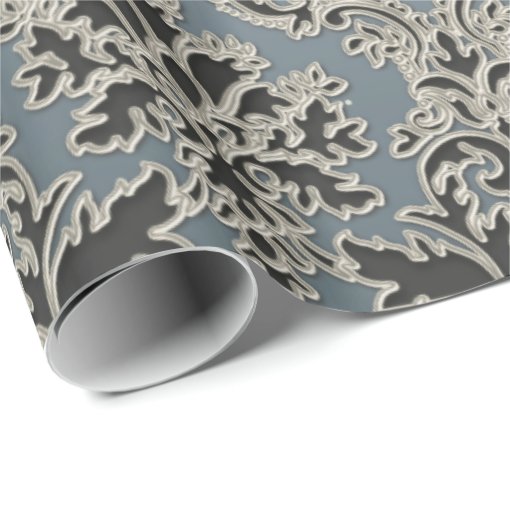 Silver Metallic Damask Pattern Wrapping Paper | Zazzle