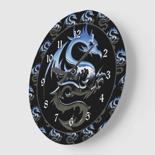 Silver Metallic Dragon Large Clock | Zazzle