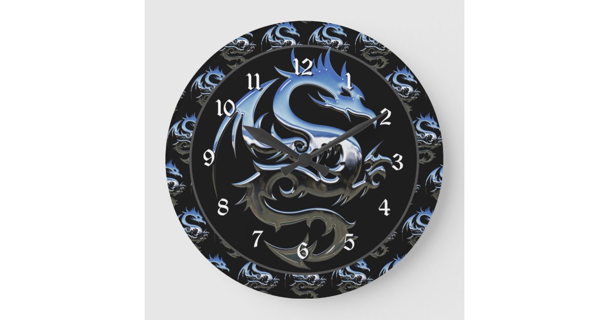 Silver Metallic Dragon Large Clock | Zazzle