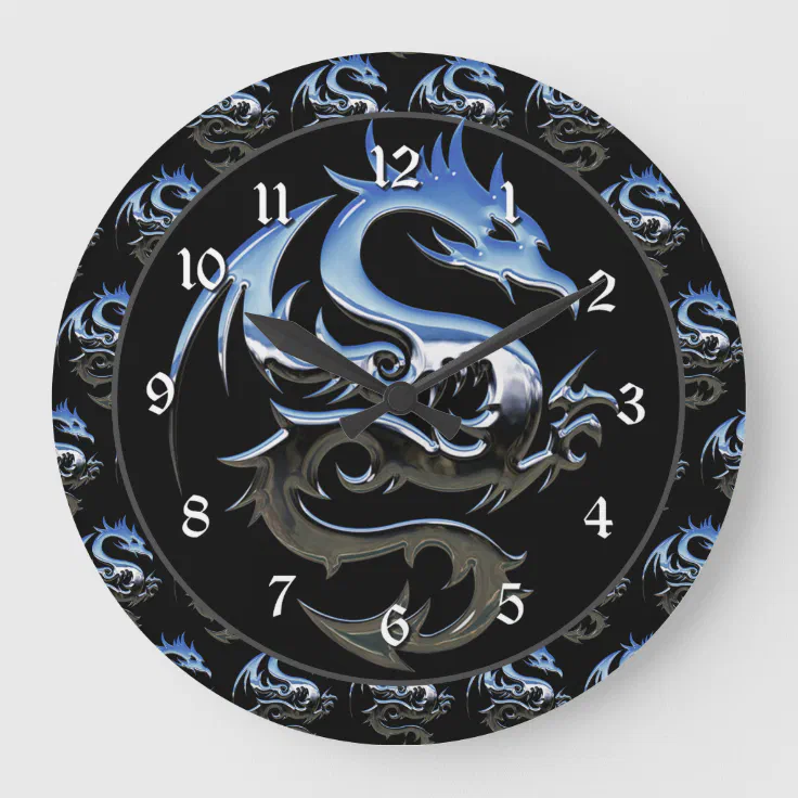 Silver Metallic Dragon Large Clock | Zazzle