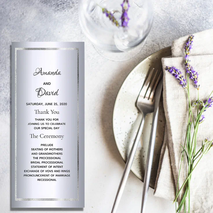 Silver metallic glam elegant wedding program | Zazzle