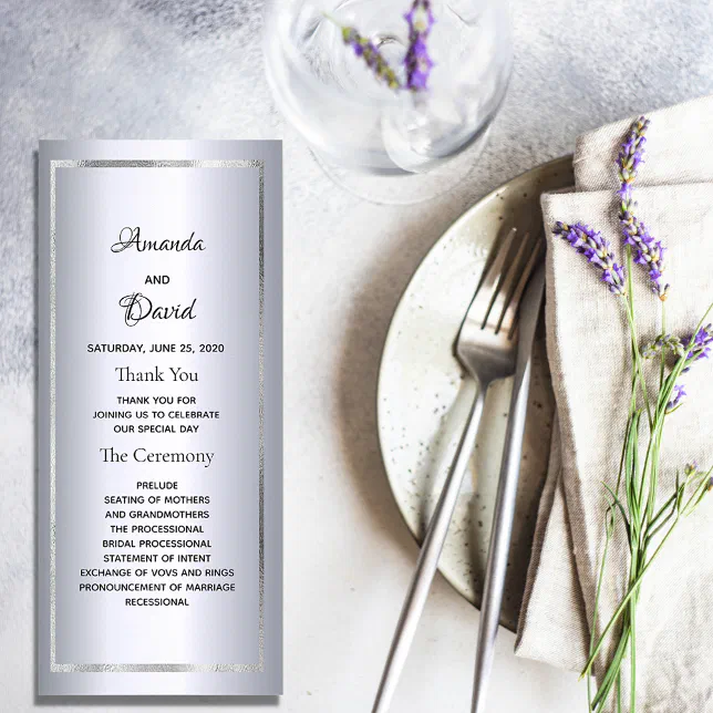 Silver metallic glam elegant wedding program | Zazzle
