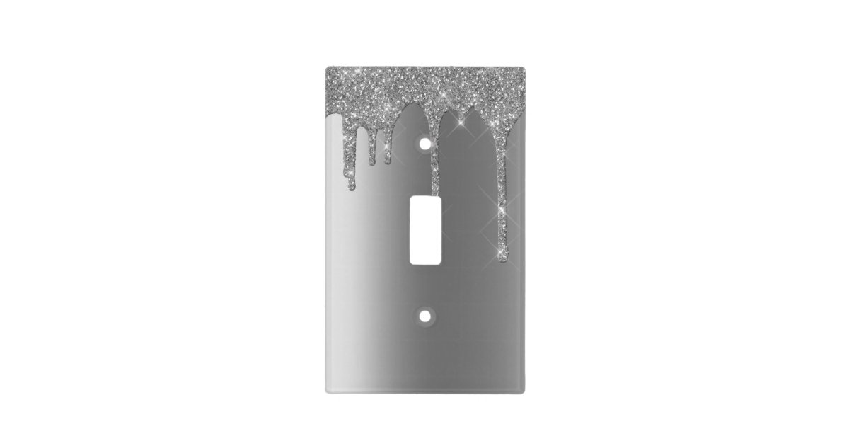 Silver metallic Glitter Drips Pretty Light Switch Cover | Zazzle