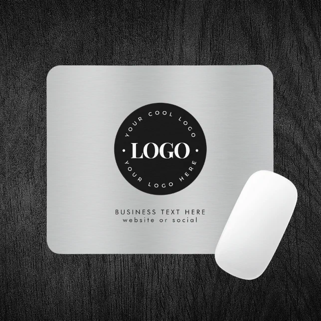Silver Metallic Gray Add Company Custom Logo Mouse Pad | Zazzle
