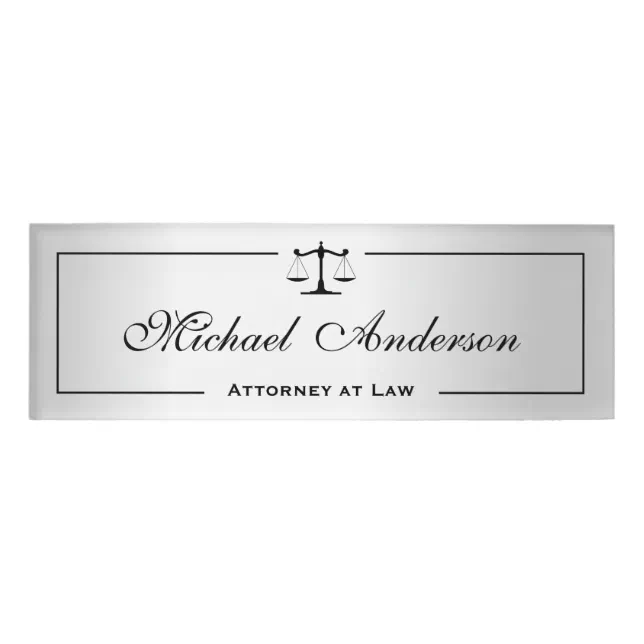 Silver Metallic Look Attorney Justice of Scale Name Tag | Zazzle
