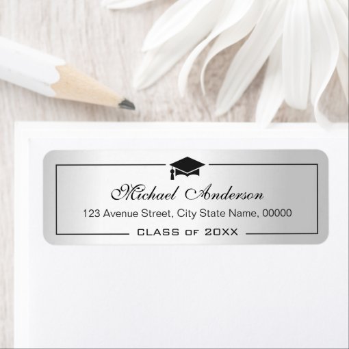 Silver Metallic Look Grad Graduate Graduation Cap Label | Zazzle
