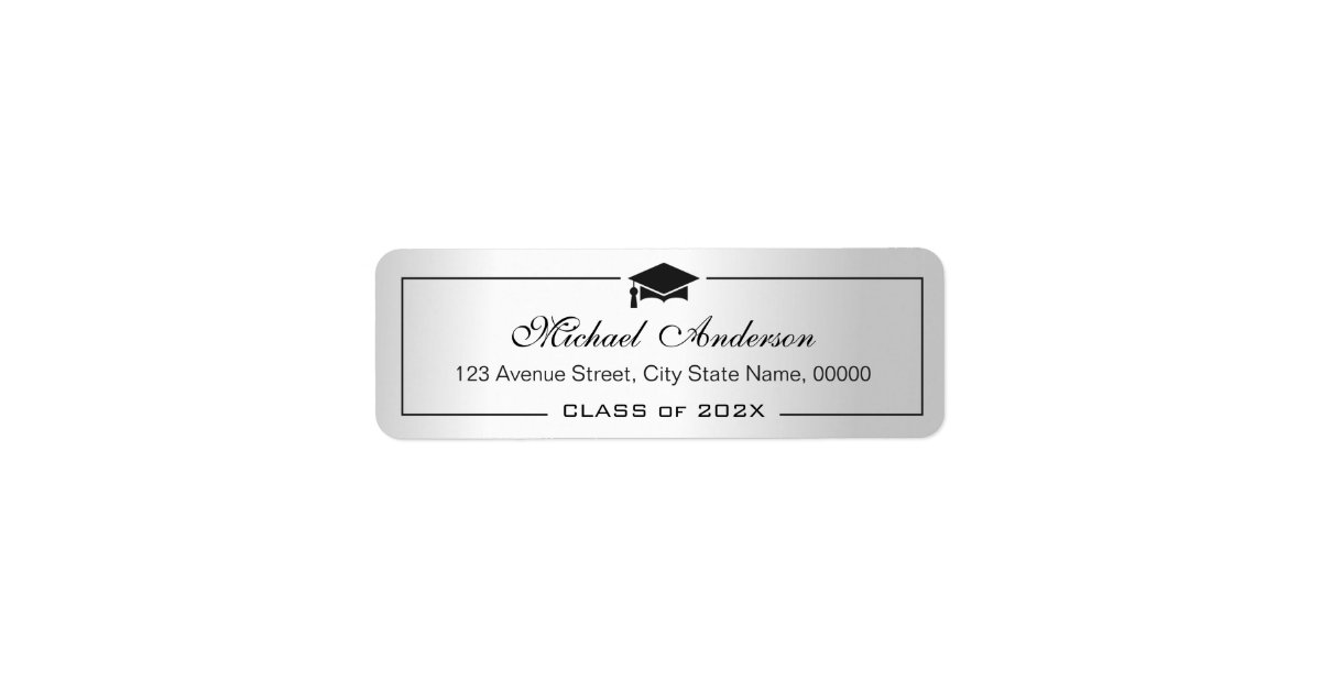 Silver Metallic Look Graduation Cap Grad Graduate Label | Zazzle