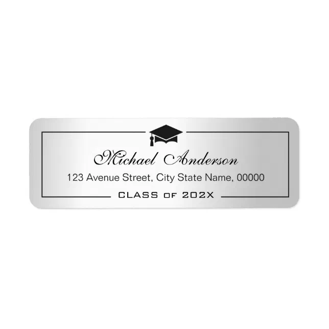 Silver Metallic Look Graduation Cap Grad Graduate Label | Zazzle
