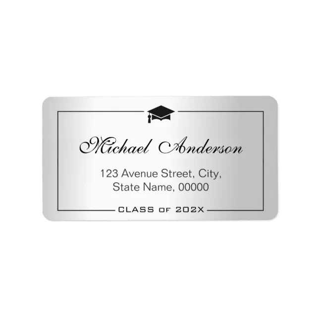 Silver Metallic Look Graduation Cap Grad Graduate Label | Zazzle