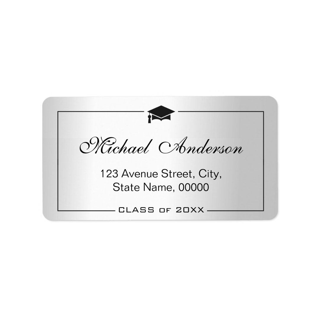 Silver Metallic Look Graduation Cap Graduate Label | Zazzle