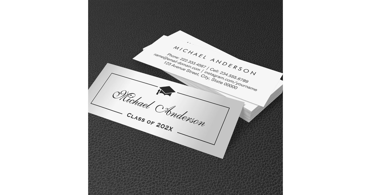 Silver Metallic Look Graduation Name Card Namecard | Zazzle