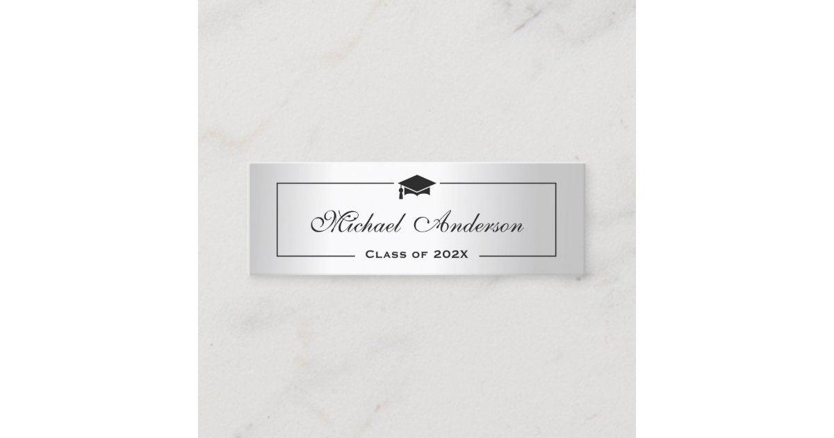 Silver Metallic Look Graduation Name Card Namecard | Zazzle
