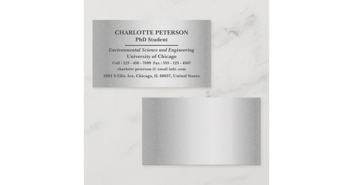 Silver Metallic PhD- Graduate Student Business Card | Zazzle Silver Metallic PhD- Graduate Student Business Card | Zazzle